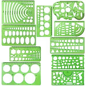 10 Pieces Green Plastic Drawings Templates Measuring Templates Geometric Rulers for School and Office Supplies