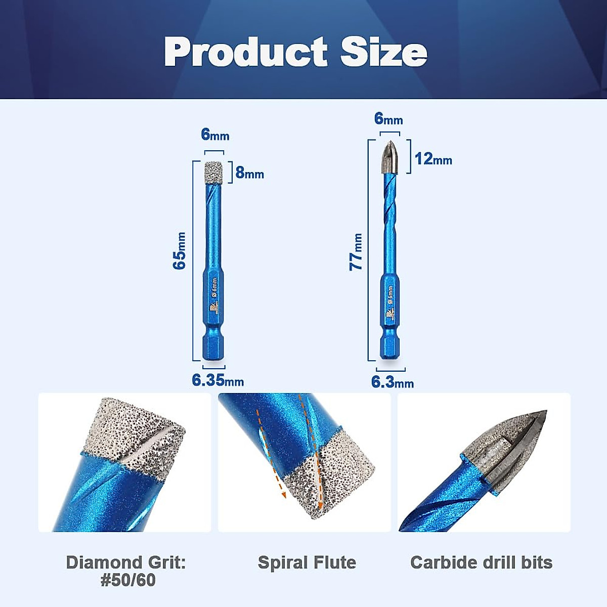 Diamond Drill Bit - BRSCHNITT 1/4 inch Masonry Drill Bits Set for Porcelain Tile Ceramic Stone Granite Marble,Hex Shank Diamond Hole Saw Drill Bit(5pcs/Pack).