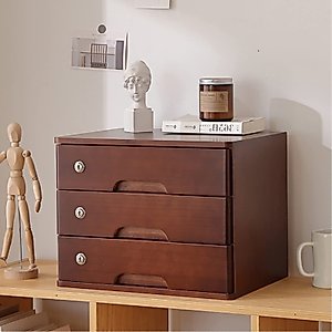 Desktop File Cabinet, Desktop Storage Box With Drawers - Desktop Organizer Storage Box, Flat File Cabinet Storage, Wooden File Cabinet/Data Cabinet, 3/4 Tier with Lock ( Color : 3 drawer , Size : B )