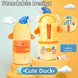 NBX NewmeBox Kawaii Pen/Pencil Holder for Desk, Plush Desk Organizer, Cute Desktop Supplies and Accessories, Animal Shape Design, Stationery Storage Caddy/Pouch for School, Girls, Boys(Duck)