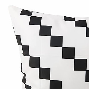 JASEN Outdoor Waterproof Boho Throw Pillow Covers, Black and White Geometric Decorative Pillow Cases for Patio Garden, Set of 2 18X18
