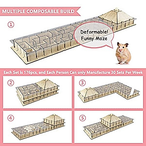 Hamster Maze Bamboo Toy House, Small Animal Large Creative DIY Hideout Cage Decor, Pet Exploring Multi-Chamber Hut, Composable Build Habitats, Playground & Climbing Labyrinth Activity Center