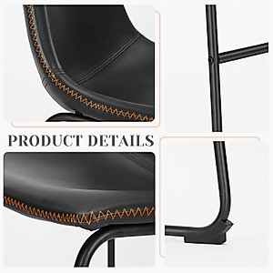 Bar Stools Set of 2, Counter Height Bar Stools with Back, 26 inch Armless Industrial Faux Leather Barstools with Metal Legs and Footrest, Modern Dining Chairs for Home Kitchen Island, Black