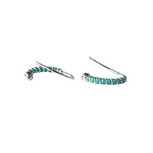 Handmade Silver Pair Small 12MM Beaded Hoop Earrings, 925 Sterling Silver, Thin 22Gauge Turquoise Color Beads Hoops for women, By Miya Jewelry Creations