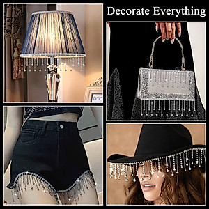 Tetutor 3 Yard Rhinestone Trim Fringe with B7000 Glue, Irregular Rhinestone Fringe Belt Rhinestone Tassel, Sparkle Diamond Fringe Rhinestone Ribbon Tassel Chain for DIY Clothing Wedding Decoration