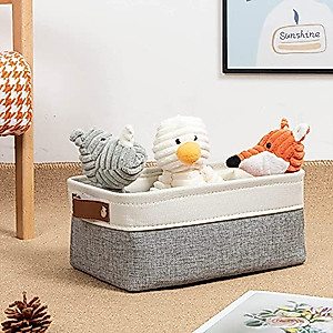 DULLEMELO Small Storage Basket for Organizing, Collapsible Fabric Basket for Shelves, Closets, Laundry, Nursery, Decorative Basket for Gifts Empty (White&Gray)