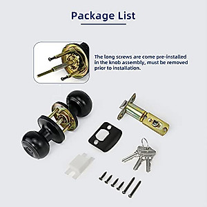 LOQRON Keyed Entry Door Knob for Entrance, Front Doorknob with Lock and Key for Exterior & Interior Right and Left Side Bedroom, Living Room, Matte Black,1 Pack