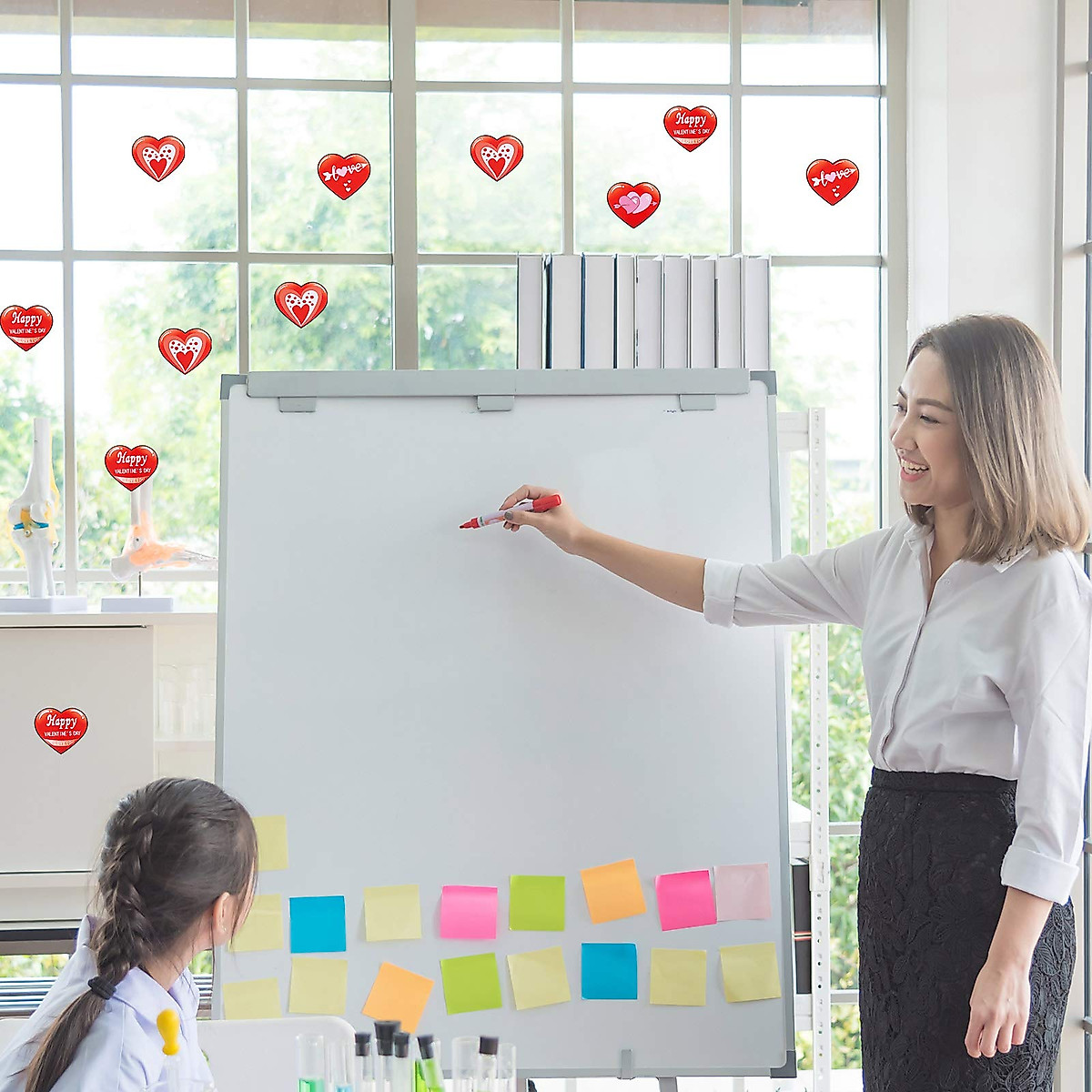 50 Pieces Valentine's Day Cutouts Colorful Heart Cutouts with Glue Point Dots for Bulletin Board Classroom Decoration School Happy Valentines Day Wedding Anniversary Party Supplies