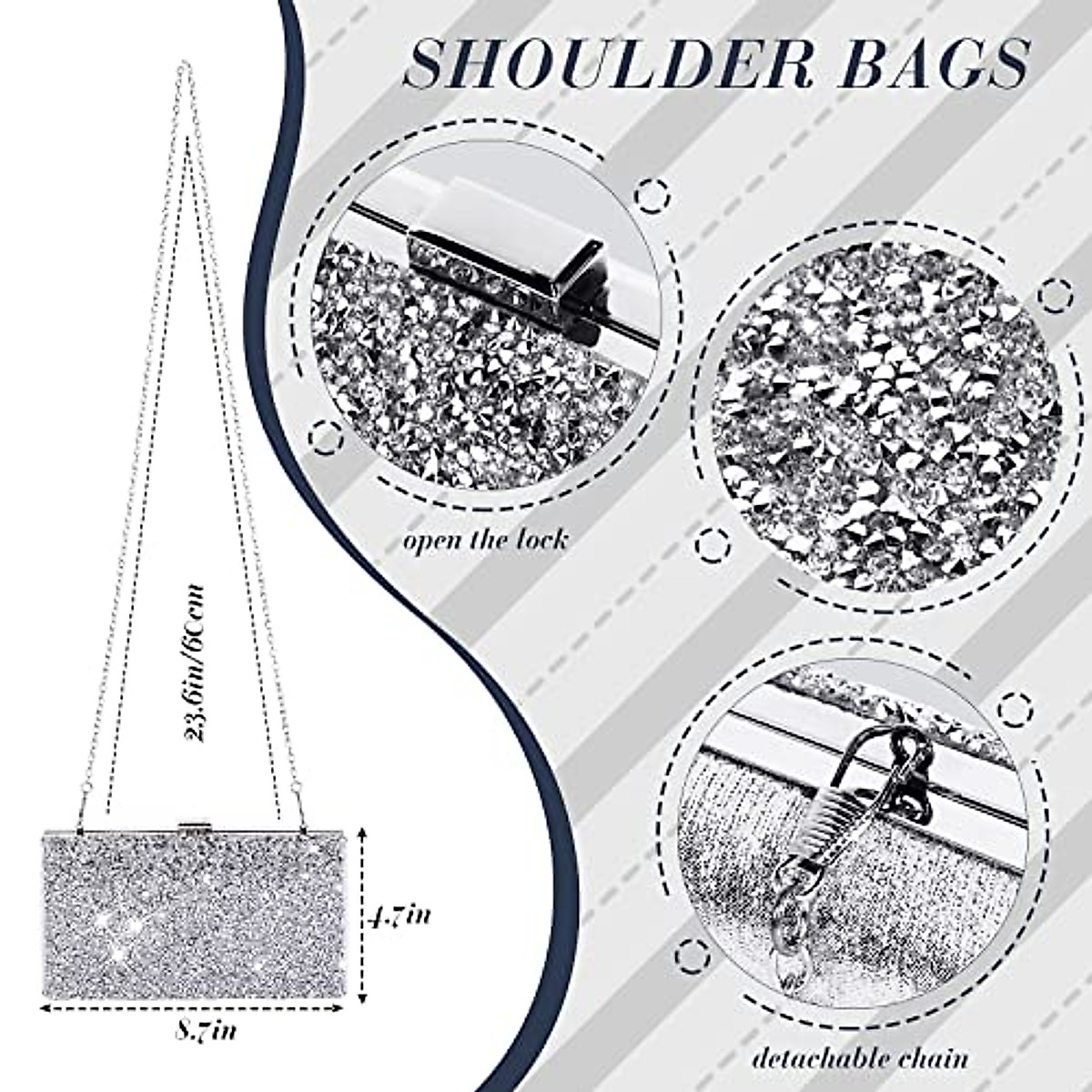 Jadive 4 Pcs Rhinestone Clutch Purses for Women Evening, Prom Purse Sparkly Bag Diamond Purse Handbag Glitter Evening Bag Jewelry Set for Formal Prom Parties Cocktail Banquet Wedding (Silver)