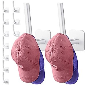 10 Pcs Hat Hooks for Baseball Caps Adhesive Hat Rack for Wall Hat Organizer Cap Hanger Holder Storage No Drilling for Door Office Closet Wall Bedroom