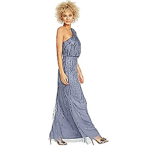 Adrianna Papell Women's Long Beaded Dress, Dusty Blue, 6