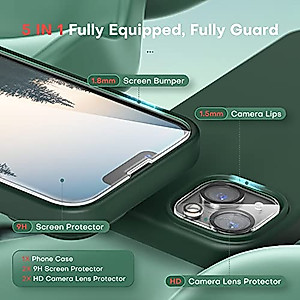 TOCOL 5 in 1 for iPhone 14 Plus Case, with 2X Screen Protector + 2X Camera Lens Protector, Liquid Silicone Phone Case for iPhone 14 Plus, Alpine Green