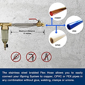 iSpring WSP-50 Reusable Whole House Spin Down Sediment Water Filter 50 Micron with Push to Connect Ball Valve