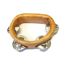 Wooden Half Moon Headless Tambourine/Shaker with 4 Jingles - Beautiful Sound, Fair Trade