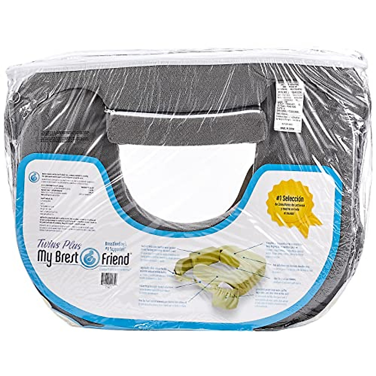 My Brest Friend Nursing Pillow for Twins | Ergonomic Breastfeeding Pillows | Supports Both Mom and Babies | Breastfeeding Essentials | Handy Side Pocket, Double Straps & Removable Cover, Dark Grey