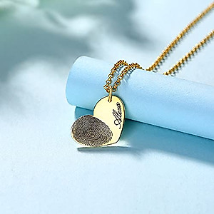 AILIN Custom Heart Fingerprint Necklace Sterling Silver 925 Personalized Father Baby Fingerprint Name Pendant Mother Day Memorial Jewelry Family Anniversary Birthday Gifts For Women Grandmother