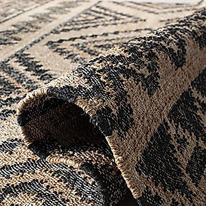 SAFAVIEH Kilim Collection 4' x 6' Natural / Charcoal KLM751A Handmade Moroccan Boho Jute & Cotton Area Rug