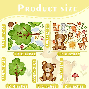 Watercolor Tree Animals Wall Decals,Cartoon Animal Wall Stickers,Nursery Wall Decor Woodland Animal Wall Decals,Fox Giraffe Bear Forest Animal Wall Decal for Kids Room Bedroom Classroom Playroom Decor