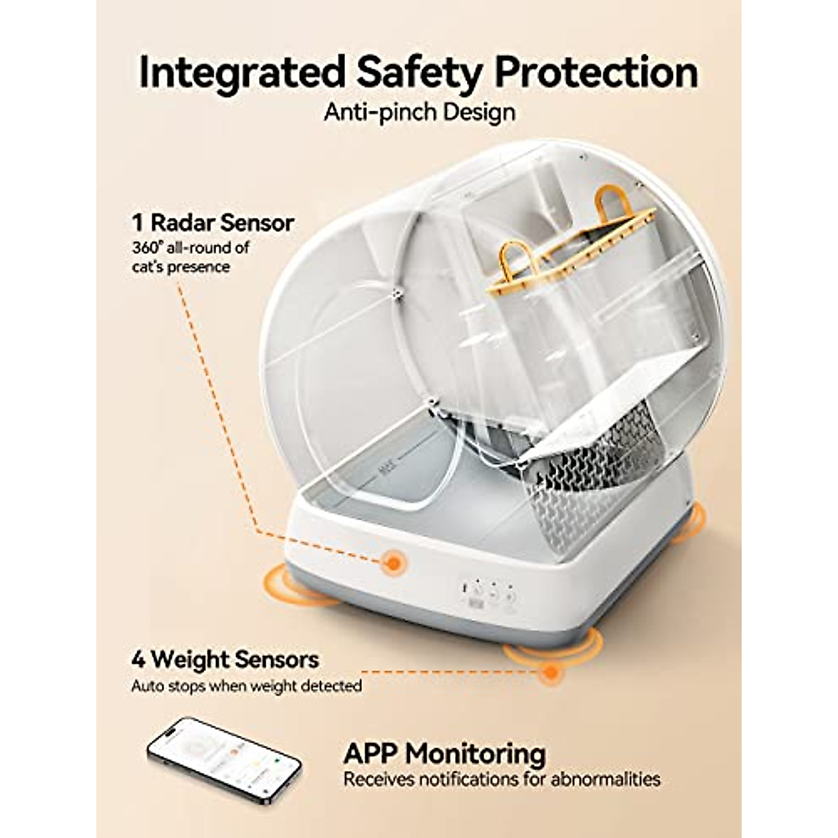 MeoWant Self-Cleaning Cat Litter Box, Integrated Safety Protection Automatic Cat Litter Box for Multi Cats, Extra Large/Odor Isolation/APP Control Smart Cat Litter Box with Mat & Liner