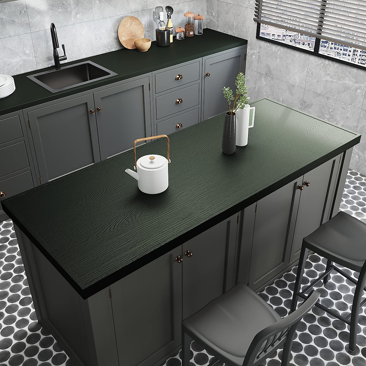 CRE8TIVE Dark Green Wood Contact Paper for Cabinets Faux Wood Wallpaper Peel and Stick Wood Grain Contact Paper Self Adhesive Removable Wood Vinyl Wrap for Bedroom Countertops Lockers Shelves 12"x80"