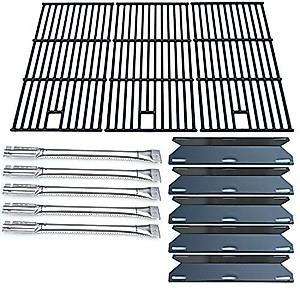 Direct Store Parts Kit DG180 Replacement for Perfect Flame 5 Burner 720-0522; Charmglow 5 Burner 720-0396,720-0578 Gas Grill(SS Burner + Porcelain Steel Heat Plate + Porcelain Cast Iron Cooking Grid)