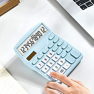 Calculator, Deli Standard Function Desktop Calculators with 12 Digit Large LCD Display and Sensitive Button, Solar Battery Dual Power Office Calculator, Blue