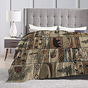 Rustic Cabin Wild Lodge Check Plaid Pattern Flannel Fluffy Full Fleece Throw Blanket Queen King Size Comforter Plush Soft Cozy Quilt Nursery Bedding Decor Bedroom Decorations Wearable