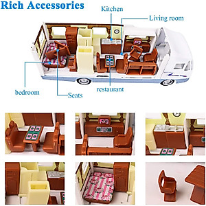 HAPTIME Cool Mini Motorhome Toy Die-cast Car Pullback Recreational Vehicle Pull Back RV with DIY Furnitures Holiday Camper Van Model for Kids Children Gift 7.6 inch (White)