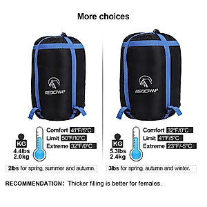 REDCAMP Cotton Flannel Sleeping Bag for Adults, XL 32/41/50F Comfortable, Envelope with Compression Sack Blue 3lbs (91"x35")