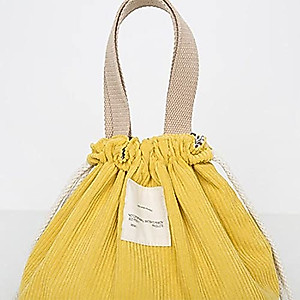 Outdoor Picnic Drawstring Picnic Tote Corduroy Canvas Dinner Container Cute Food Storage Bags Lunch Bag(Green)