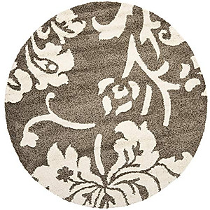 SAFAVIEH Florida Shag Collection 6'7" Round Smoke / Beige SG458 Floral Non-Shedding Living Room Bedroom Dining Room Entryway Plush 1.2-inch Thick Area Rug