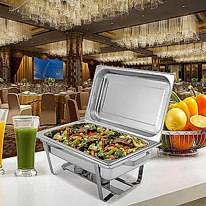 6L Stainless Steel Chafing Dish, for Catering Kitchen Buffet Food Warmer Tray Dining, with Lid & Food Pan & Fuel Holders Frame