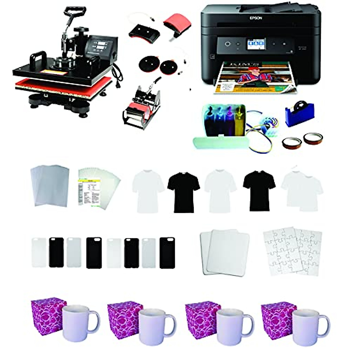 15"x15" 5in1 Professional Sublimation Heat Transfer Machine WF-2860 Printer CISS KIT