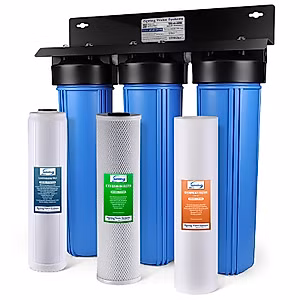 iSpring Whole House Water Filter System w/ 20" x 4.5" Sediment, Carbon, and Lead Reducing , 3-Stage Whole House Water Filtration System, Model: WGB32B-PB
