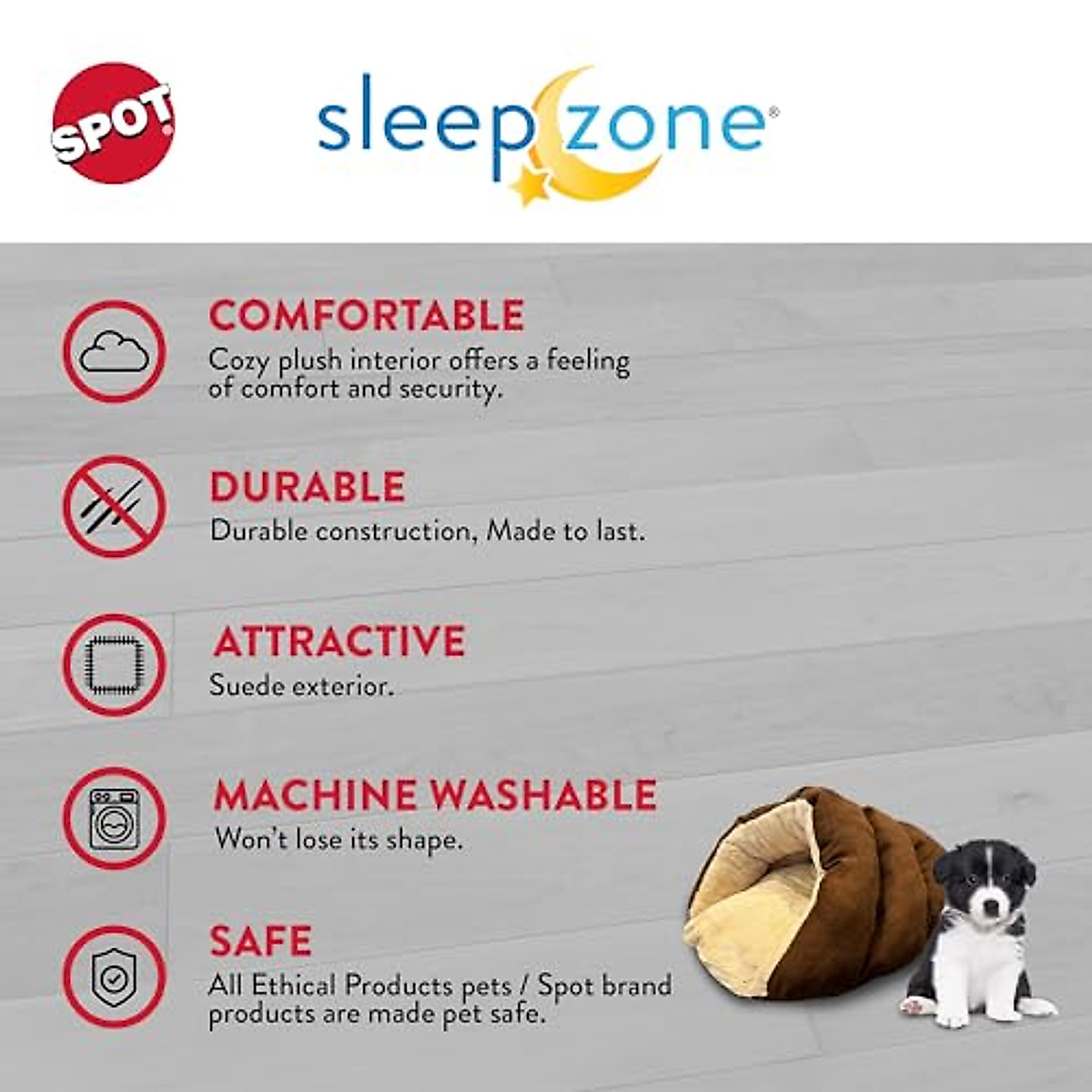 SPOT Sleep Zone Cuddle Cave Pet Bed | Soft, Plush Interior for Cats and Small Dog Breeds | Attractive and Durable Faux Suede Exterior | Machine Washable | Pet Safe