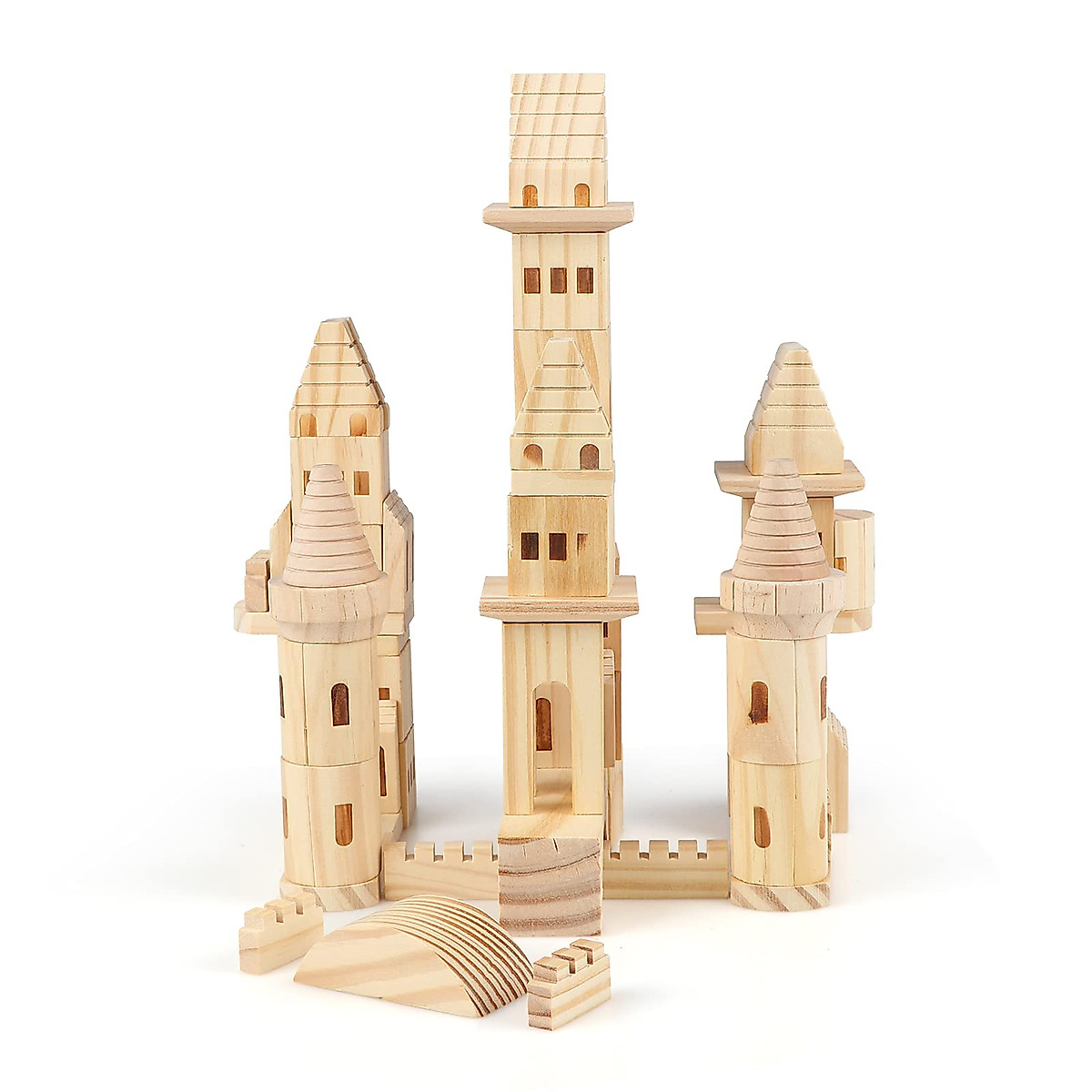Garlictoys 75 Pieces Wooden Castle Blocks Medieval Knights Princesses Wooden Castle Building Blocks Kit for Kids Boys and Girls