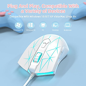 FELICON RGB Lightweight Gaming Mouse, Programmable 7 Buttons, Ergonomic LED Backlit USB Gamer Mice Computer Laptop PC, for Windows Mac OS Linux(Star White)