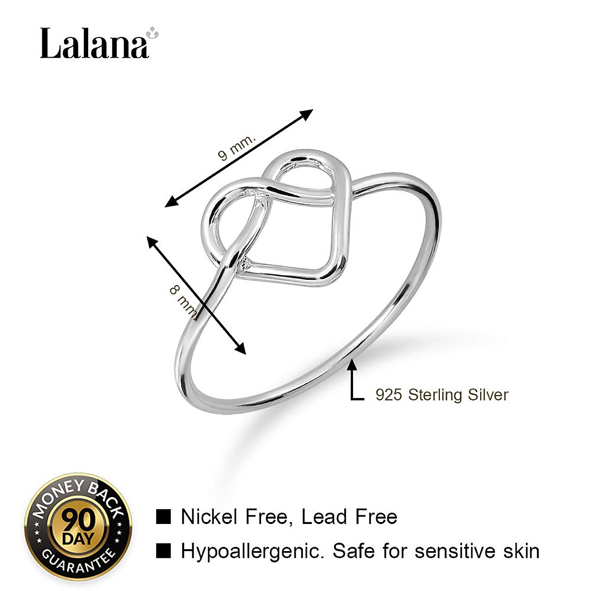 Lalana Open Wirework Sterling Silver Heart Knot Celtic Love Cross Hypoallergenic Ring | Small Dainty Jewelry for Women (6)