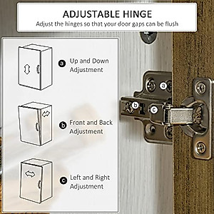 HOMCOM Kitchen Sideboard, Glass Door Buffet Cabinet, Accent Cupboard with Adjustable Storage Shelf for Living Room, Distressed White