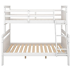 Majnesvon Twin Over Full Bunk Bed Frame with Ladder, Solid Wood Bunk Beds Loft Bed Frame Twin Over Full Size with Guardrail, Can Be Separated Into Twin/Full Size Bed, No Box Spring Needed (White)