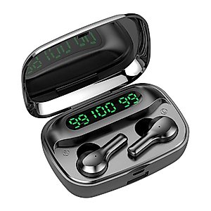 Annadue R3 Bluetooth V5.0 Headphone, Wireless IPX4 Waterproof Earphone, in-Ear Sports Headphone with Intelligent Digital Display, Noise Reduction, Plastic Black(Black)