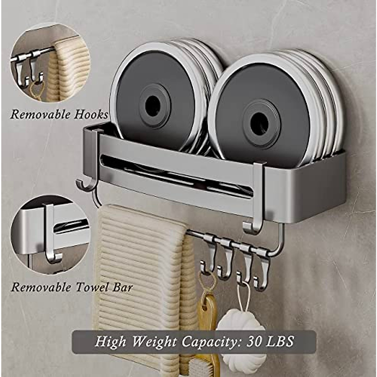 Shower Caddy - No-Drill Aluminum Bathroom & Home Decor Shelf, Wall Mounted Dual Corner Shelf with Hooks - Rustproof Stainless Steel In Matte Black Finish - Adhesive Bathroom Shower Caddy.