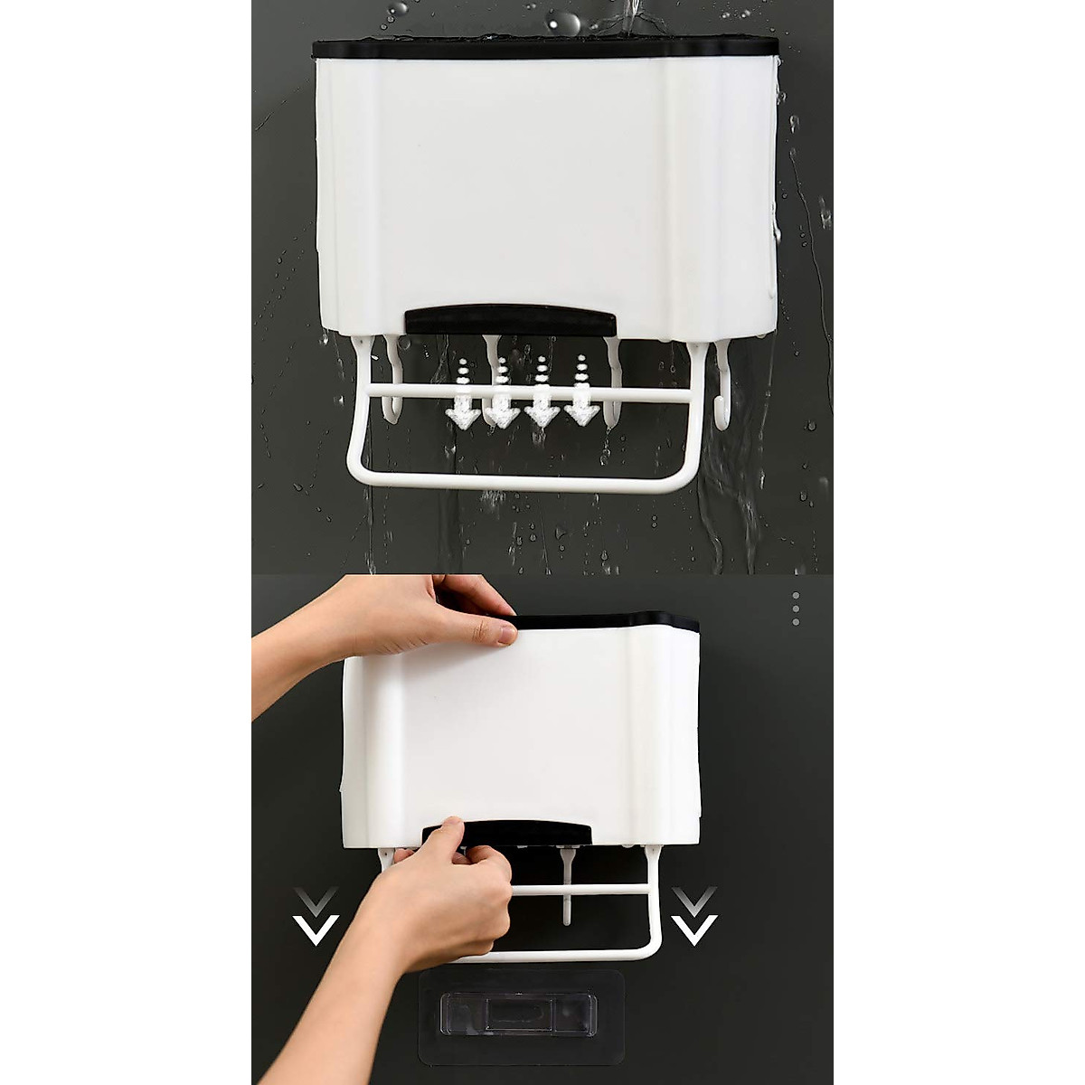 CHERISH Kitchen Multifunctional Wall Storage Rack, Adhesive Wall Mount Cutlery Knife Holder Hanger, Kitchen Cooking Utensil Holder Caddy with Phone Holder and 4 Hooks, Spoon and Fork Holder Rack