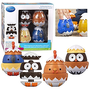 Svan Stacking & Sorting Egg Toys, Mix & Match Educational Hatching Farm Animal Eggs (Pack of 4) Owl, Duck Chicken Bluejay - Fun Creative & Imaginative, Kids Hands On Building Play, Xmas Gift