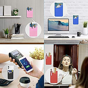 SS Card Holder for Back of Phone, Phone Wallet Stick-on Credit Card Sleeve Pocket Silicone Cell Phone Pouch Compatible for iPhone,Samsung Galaxy and Most SamrtPhones 4 Pack