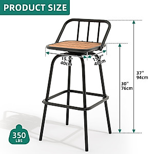 YITAHOME 30 Inches Swivel Bar Stools Set of 2, Counter Height Barstools Platic Wooden Seat with Backrests and Footrest, Industrial Metal Bar Stools for Outdoor Patio Home Kitchen