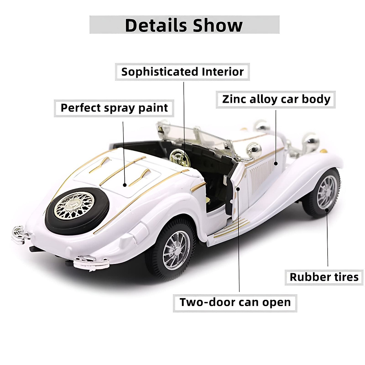 1:28 Scale Pullback Diecast Metal Antique Classic Model Cars Collectible Toy Gifts (White,Length 6.5in/16.8cm)