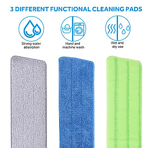 DEANIC 16" Wet Dust Mops Hardwood Floor with 3 Washable Pads Flat Mop Microfiber Mop for Floor Cleaning…
