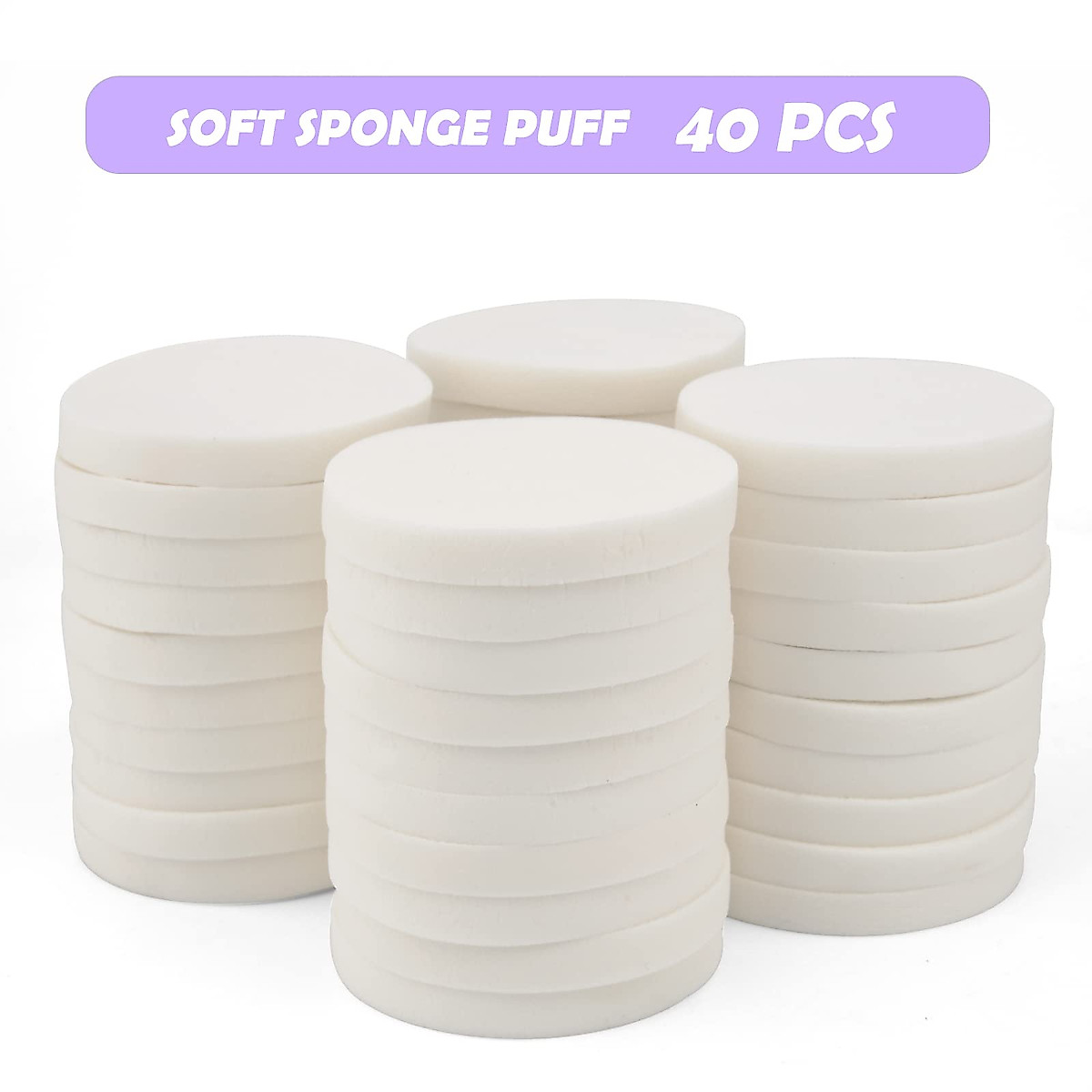 40 PCS Makeup Blenders Sponges Set, Use for Dry and Wet, Perfect for Full Face Curve Blending, Cream, Liquid, Powder Foundation Cosmetics, Latex Free & Soft & Flexible, Round