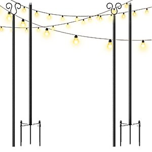 Elevens String Light Pole - A Set of 2, Patio Light Poles with Arc Shaped Hooks, Outdoor Light Poles for Outside String Light, Perfect for Garden, Backyard, Party, Wedding, Birthday Decoration (Black)